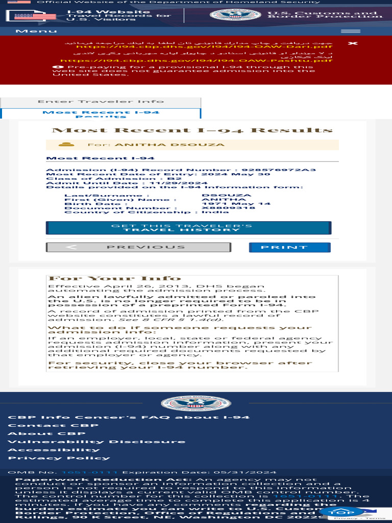 I94 - Official Website | PDF