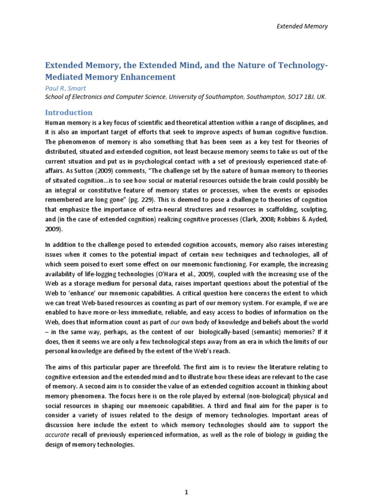 Extended Memory, The Extended Mind, and The Nature of Technology ...