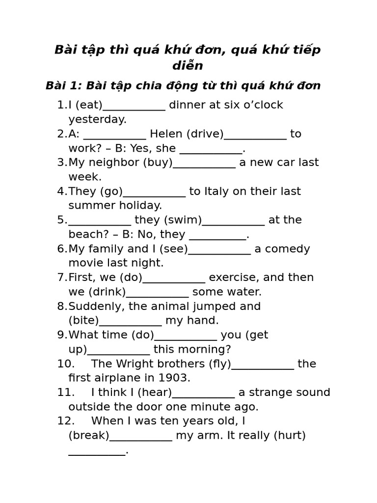 Bài tập thì QKĐ, QkTD | PDF