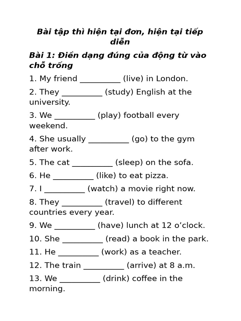 Bài tập thì HTĐ, HTTD | PDF