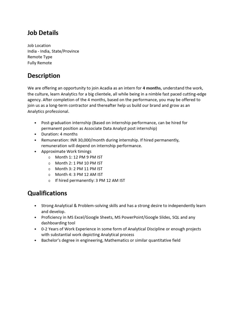 Job Description - Acadia Analyst Intern | PDF