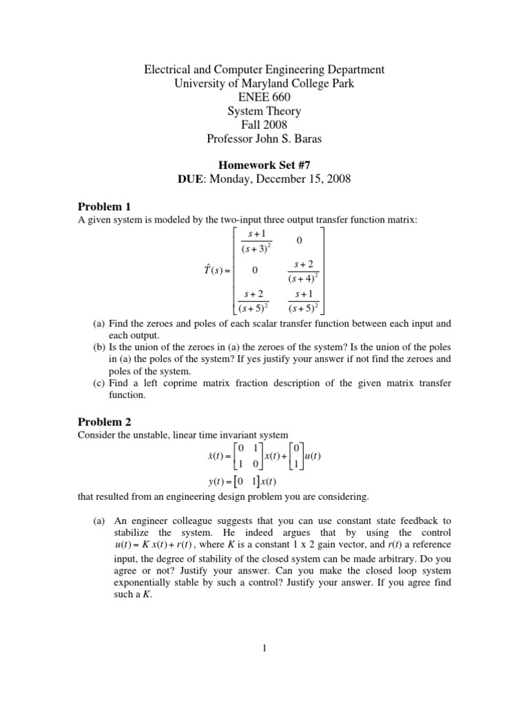 Enee 660 HW #7 | PDF | Control Theory | Emergence