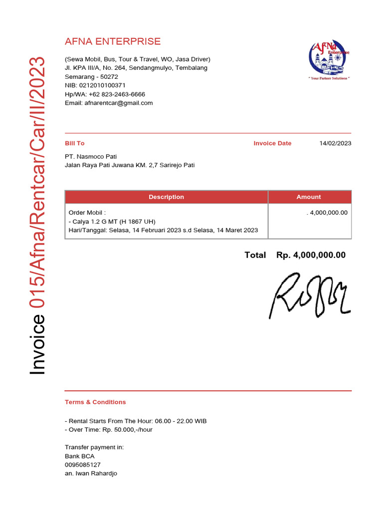 015 Afna Rentcar Car II 2023 PT Nasmoco Pati 1 | PDF