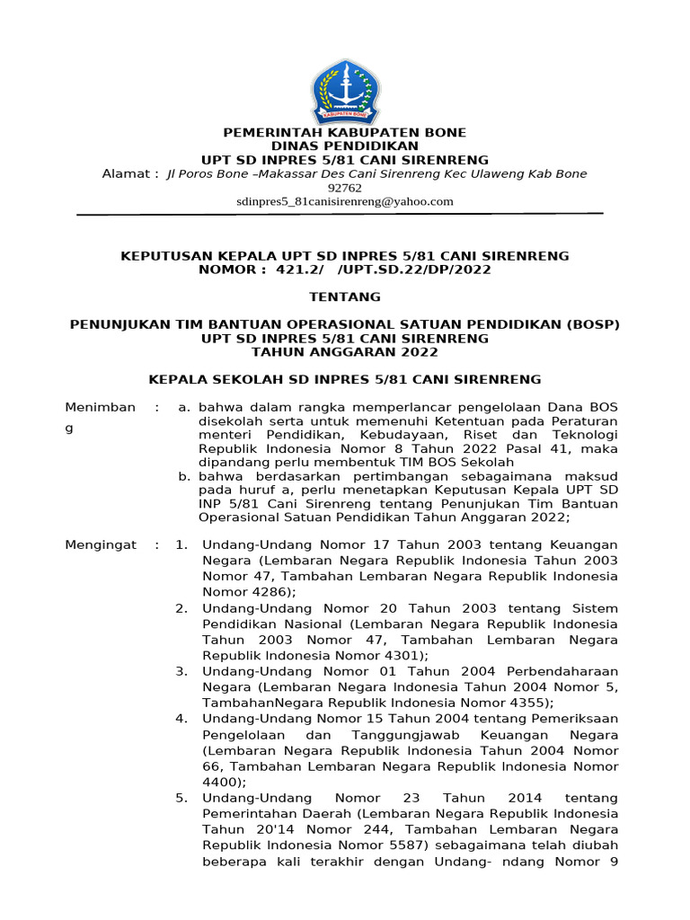 SK Tim BOS Sekolah 2022 | PDF