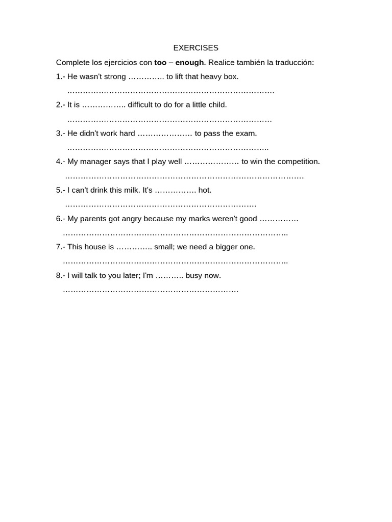 Too - Enough Exercises | PDF