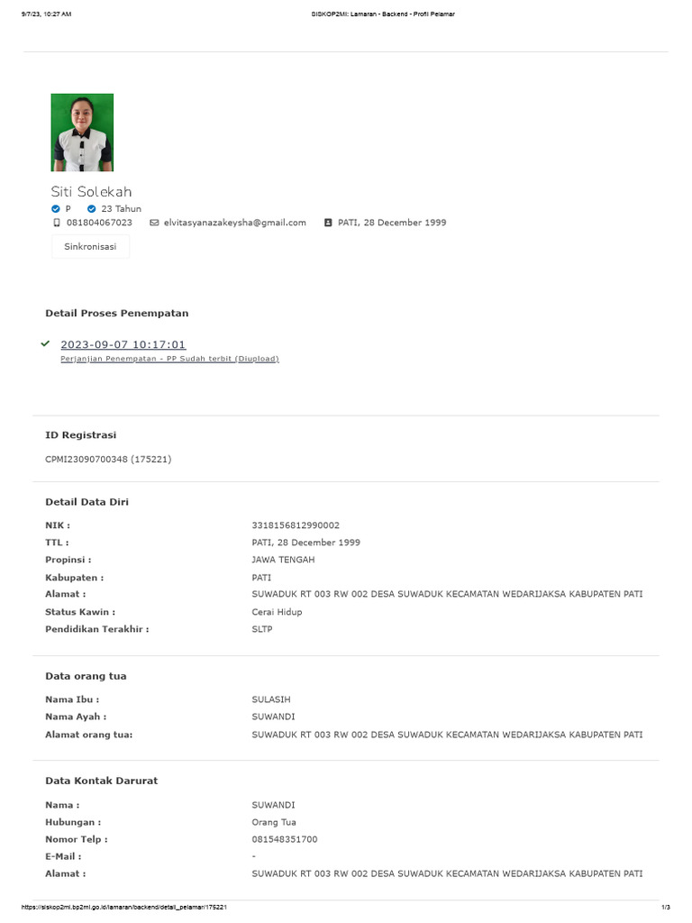 SISKOP2MI - Lamaran - Backend - Profil Pelamar-4 | PDF