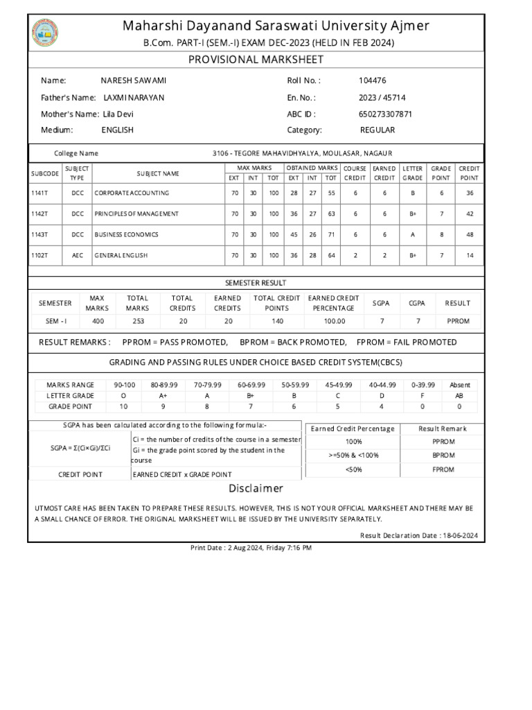 Maharshi Dayanand Saraswati University, Ajmer | PDF