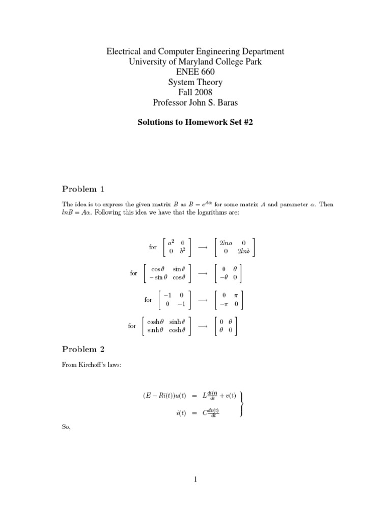 ENEE 660 HW Sol #2 | PDF | Initial Condition | Eigenvalues And Eigenvectors