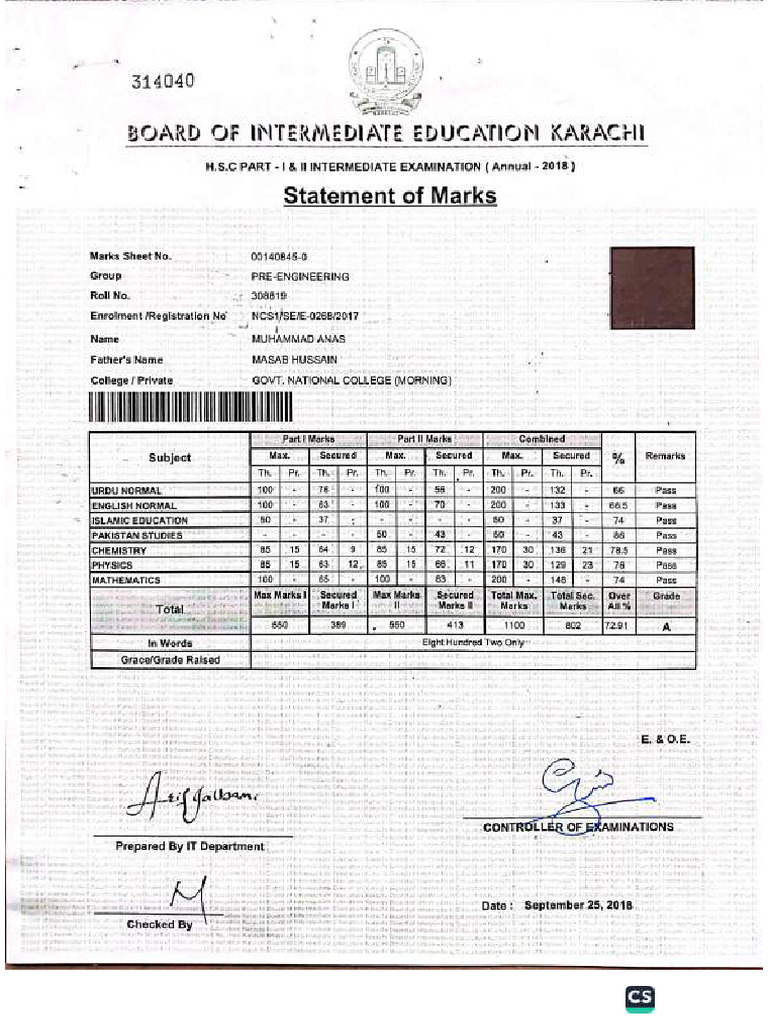 (Inter-Marksheet) Compressed | PDF