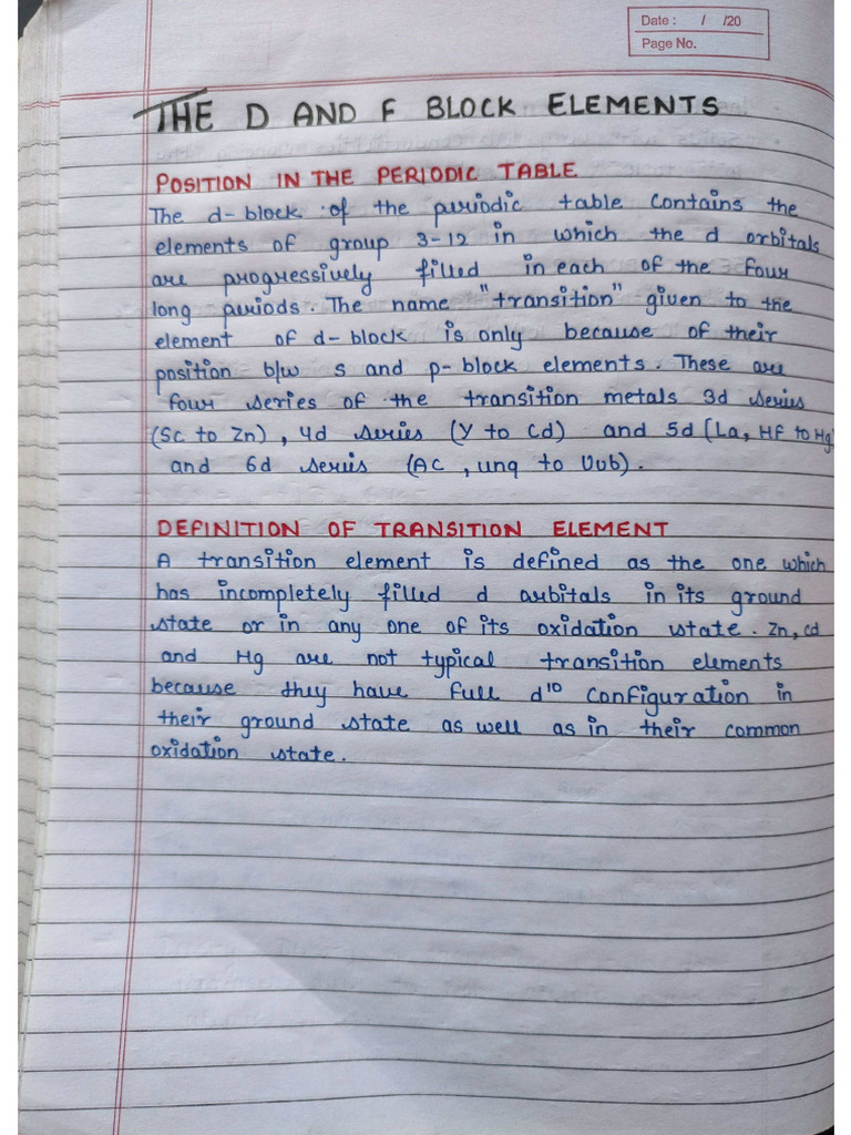 D and F Block Elements Notes | PDF