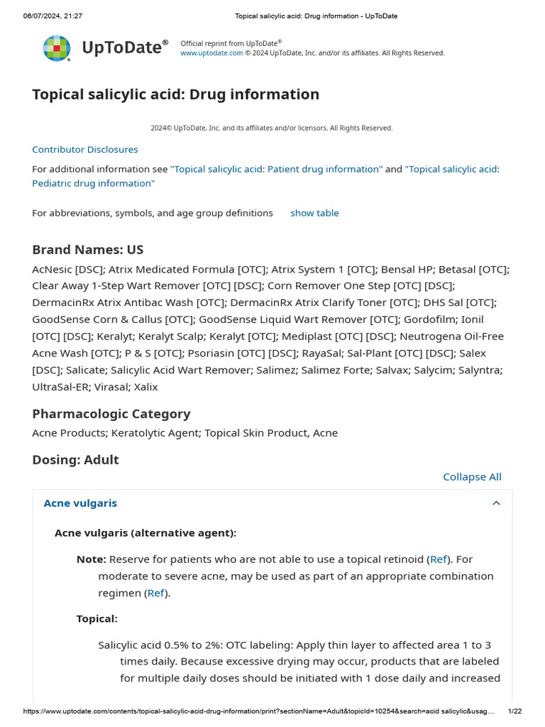 Topical Salicylic Acid - Drug Information - UpToDate | PDF