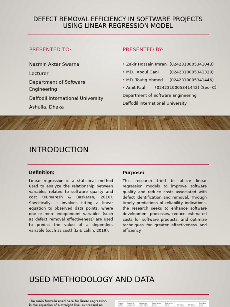 Defect Removal Efficiency in Software Projects Using Linear Regression Model | PDF
