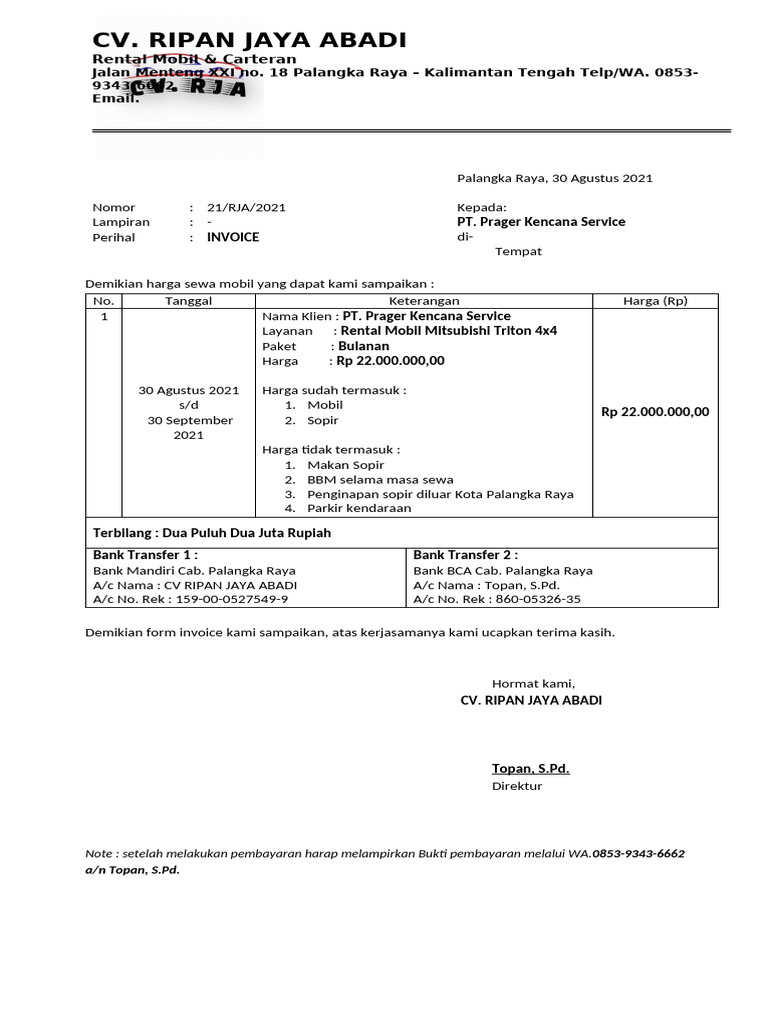 Invoice Pak Billy PT Prager No 21-Dikonversi | PDF