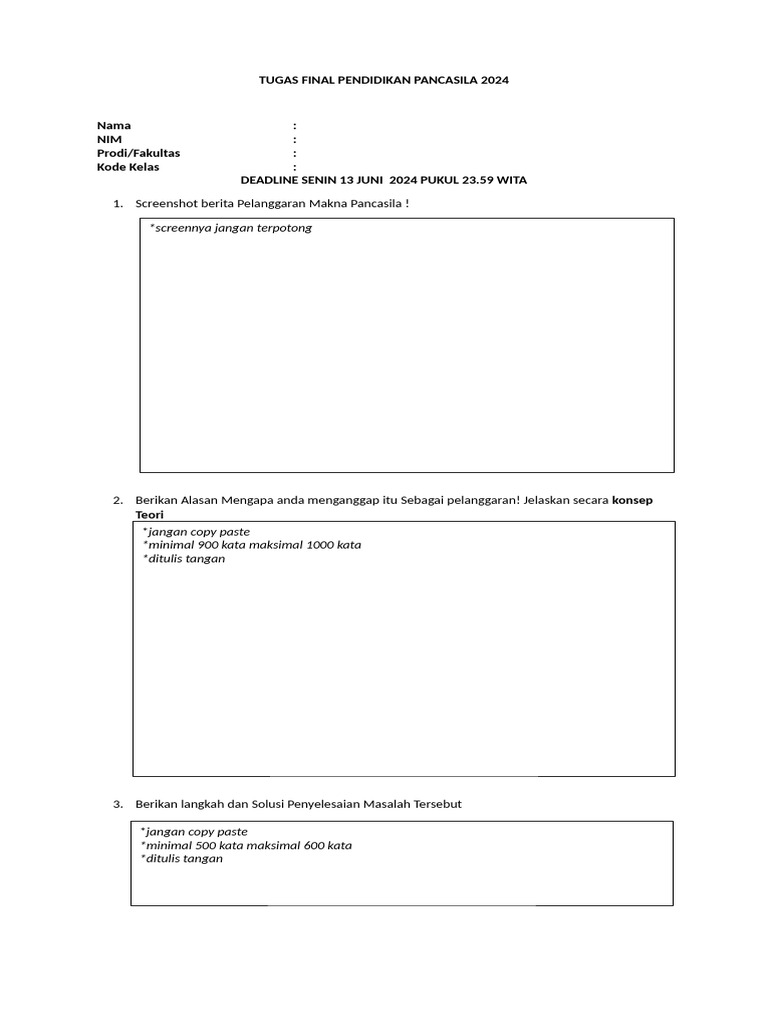 Form Tugas Final Pendidikan Pancasila 2024 | PDF