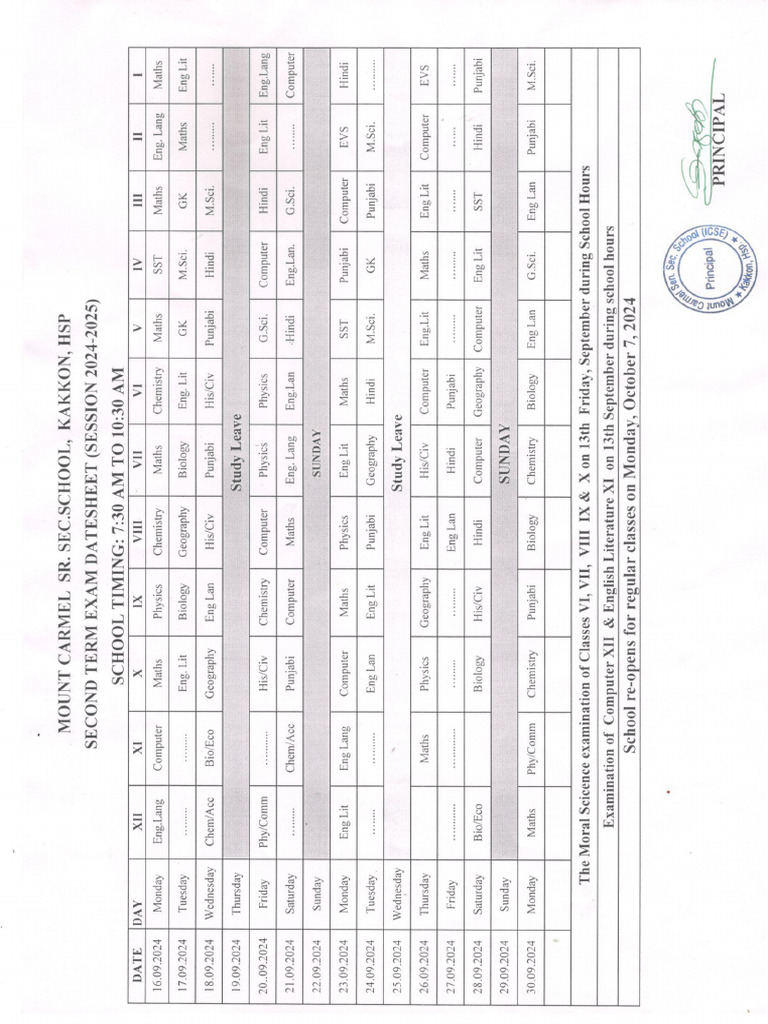 Term II ExaminationDatesheet 2024-25 | PDF