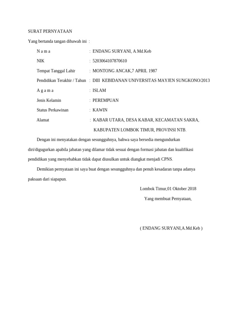 Surat Pernyataan Edit | PDF