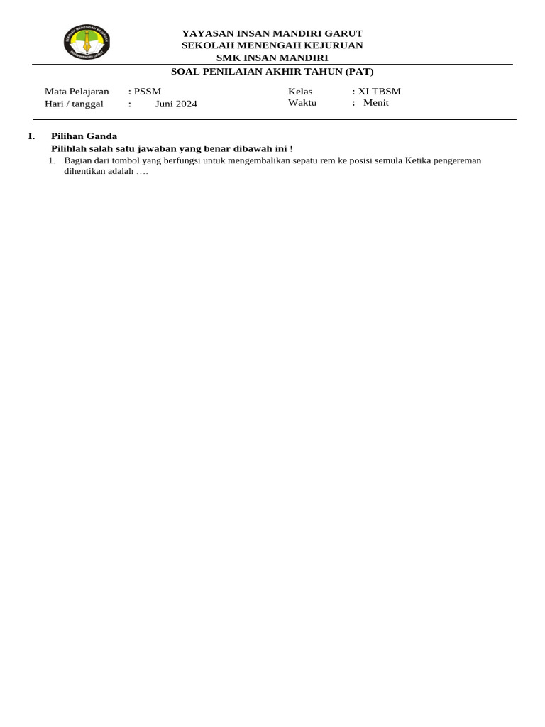 Soal Pat PSSM Xi TSM | PDF