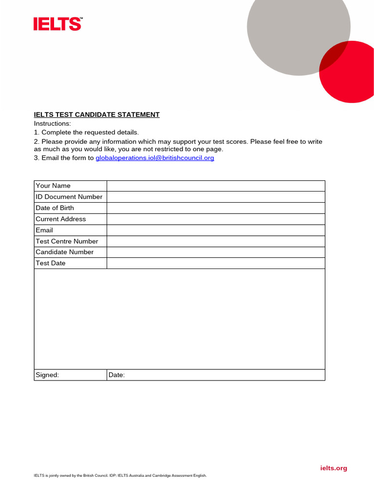 Ielts Test Candidate Statement | PDF