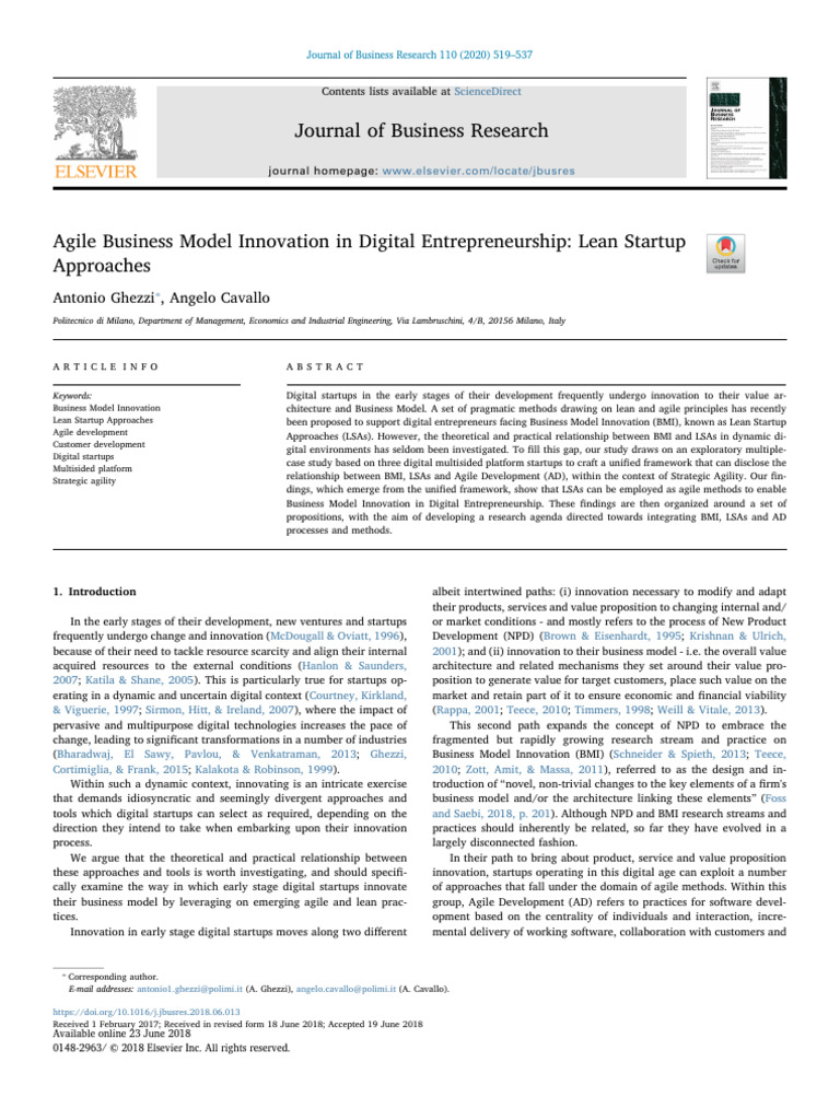 Agile Business Model Innovation in Digital EntrepreneurshipLean Startup ...