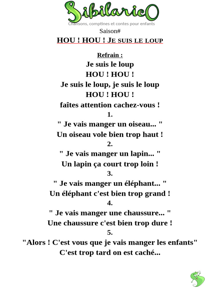 Hou ! Hou ! Je Suis Le Loup | PDF
