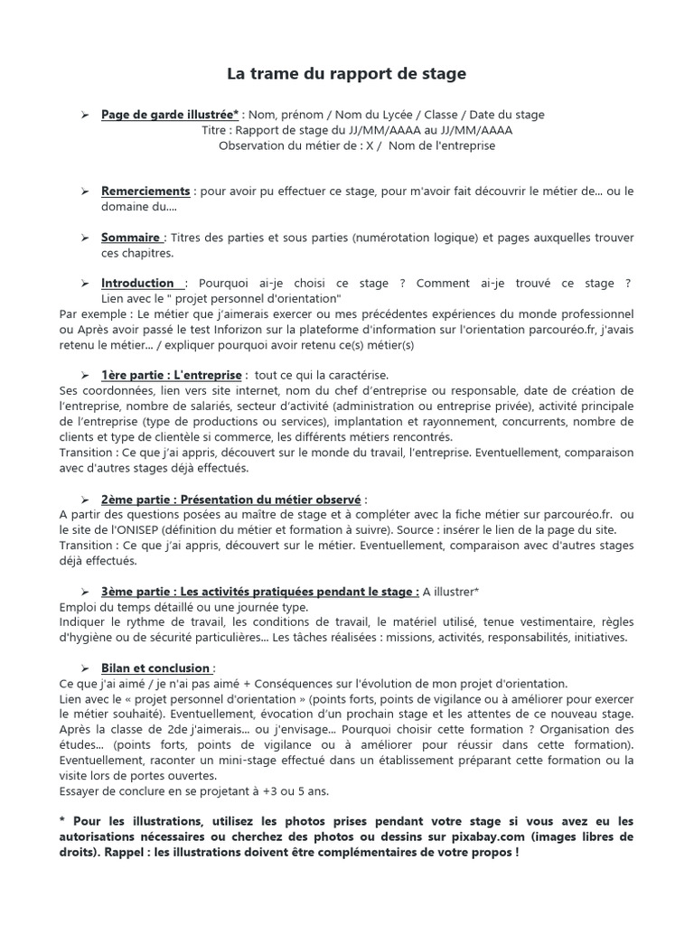 Trame Rapport de Stage - 2de | PDF