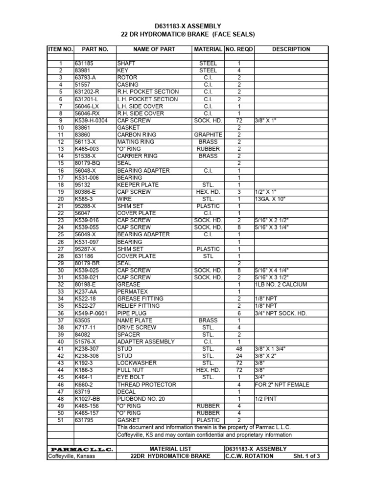 Item No. Part No. Name of Part Material No. Reqd Description | PDF