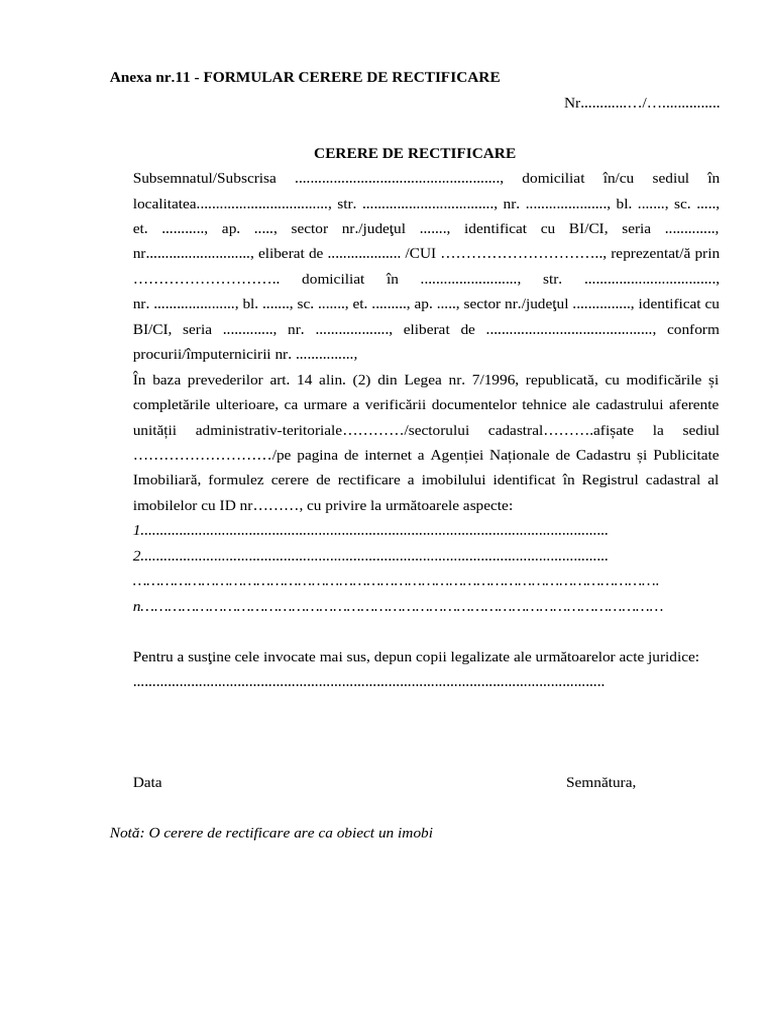 Cerere Rectificare - Anexa 11 | PDF