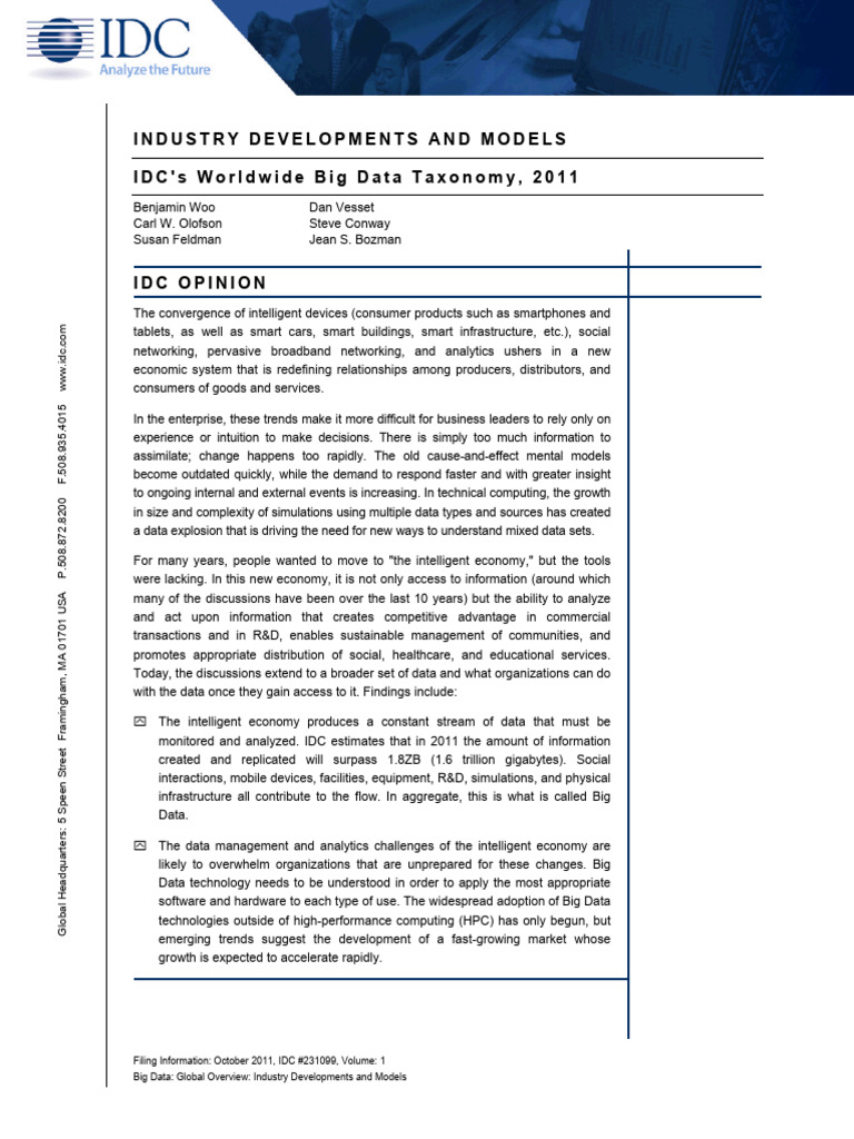 IDC's Worldwide Big Data Taxonomy, 2011 | PDF