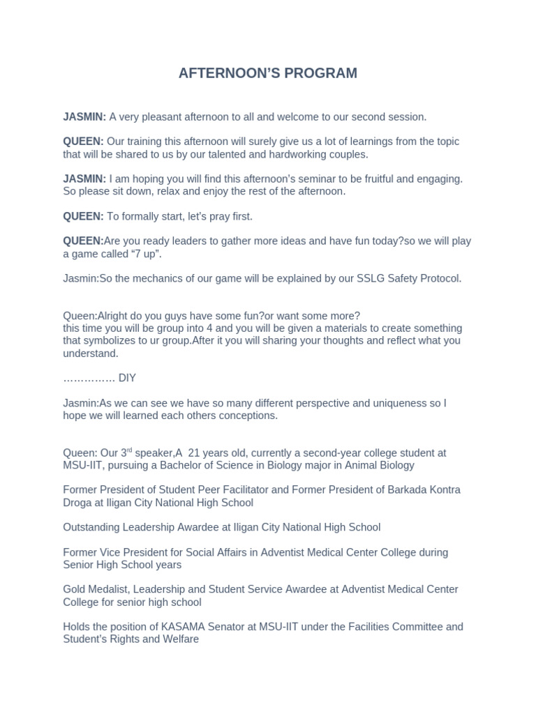 Emcee Script 2014 Leadership | PDF