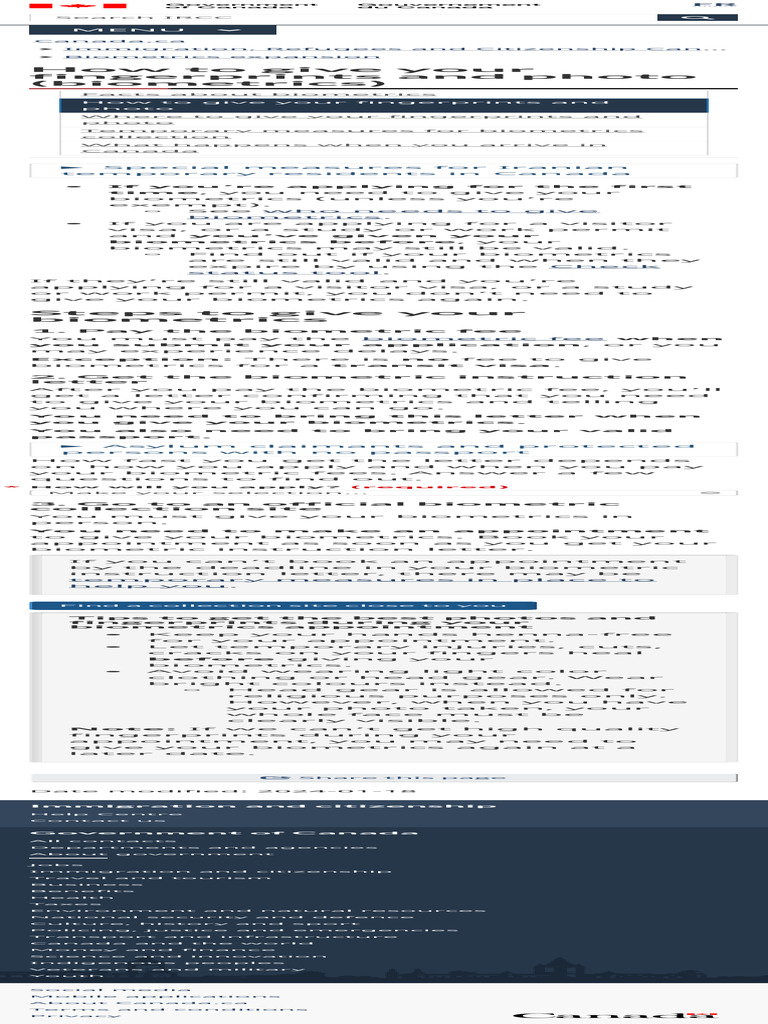 How To Give Your Fingerprints and Photo - Canada - Ca | PDF