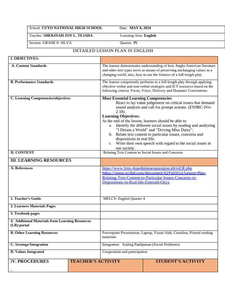 Detailed Lesson Plan | PDF | Lesson Plan | Learning