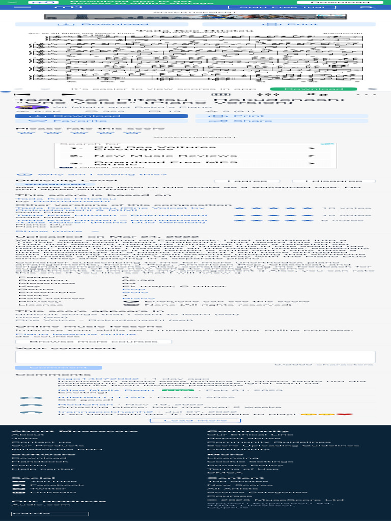 Tada Koe Hitotsu - Rokudenashi One Voice (Piano Version) Sheet Music For Piano (Solo) | PDF