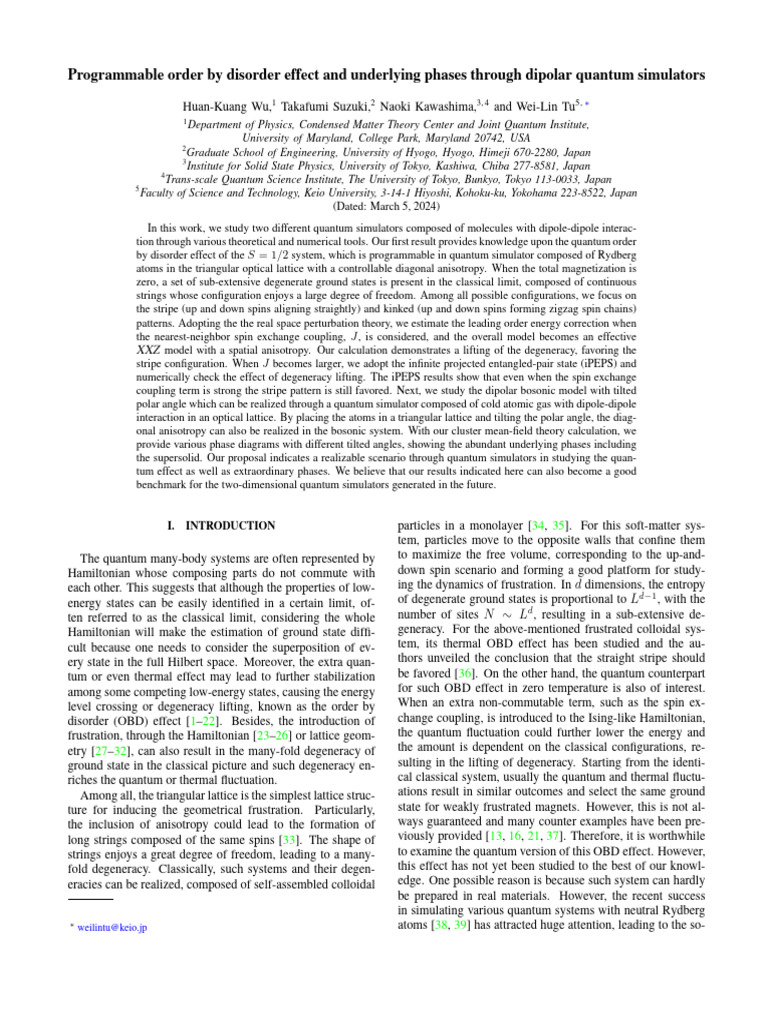 Programmable Order by Disorder Effect and Underlying Phases Through Dipolar Quantum Simulators | PDF