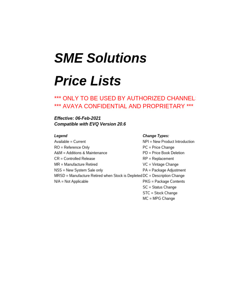 Avaya SME Solutions Price List | PDF