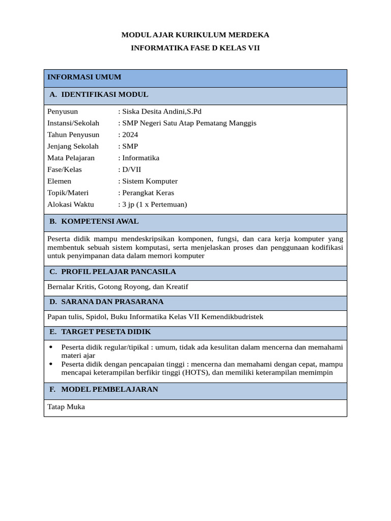 Modul Ajar Informatika - Vii | PDF
