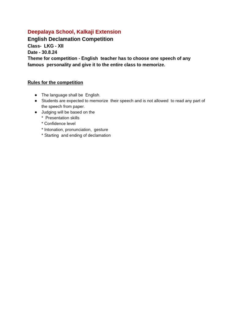 English Declamation Competition | PDF