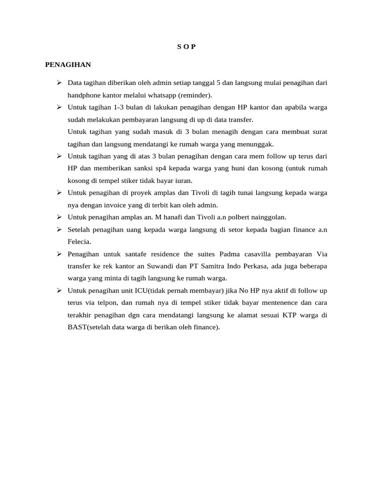 SOP Penagihan | PDF