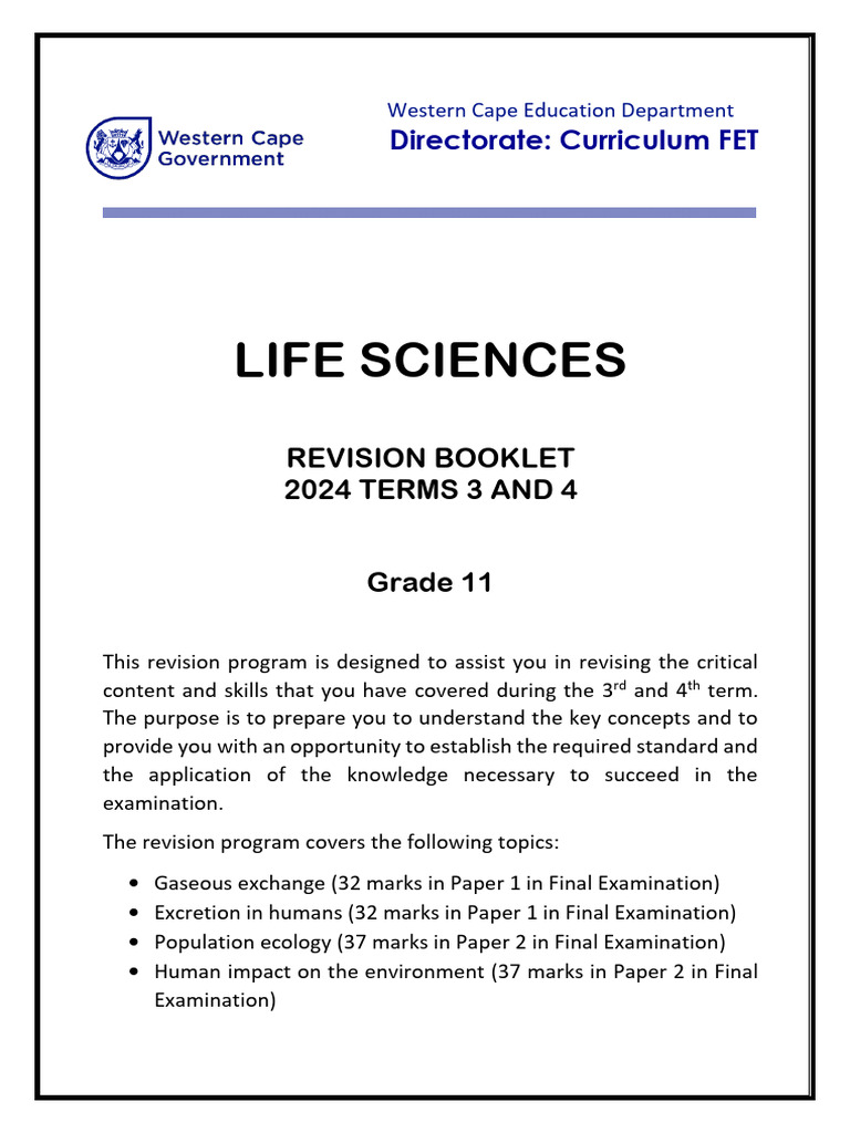Grade 11 Life Sciences Revision Material Term 3 and 4 - 2024 | PDF
