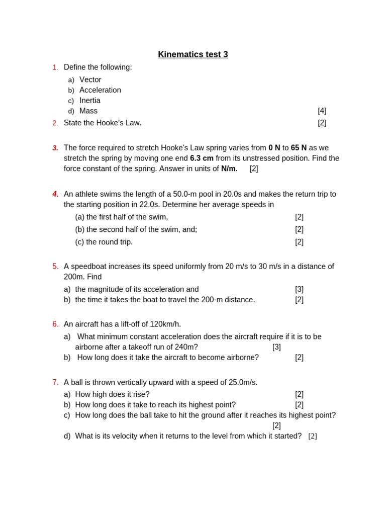 Kinematics Test 3 From 3 | PDF