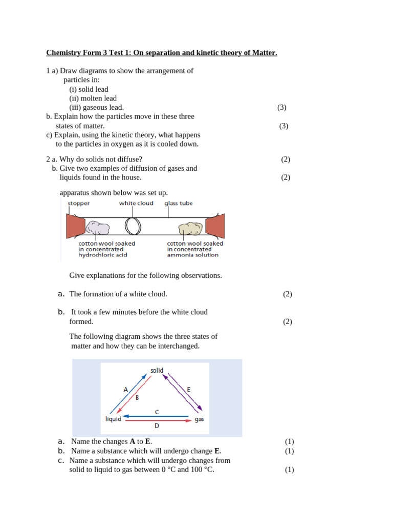 Chemistry Form 3 Test 1 On Seperations and Mixtures | PDF