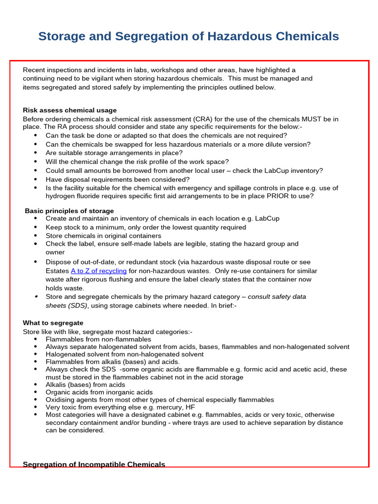 Chemical Storage & Segregation v1 | PDF