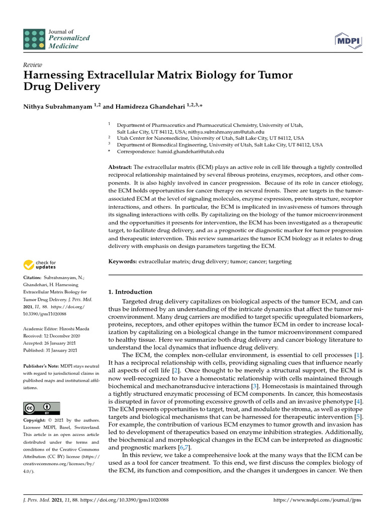 Harnessing Extracellular Matrix Biology For Tumor Drug Delivery | PDF