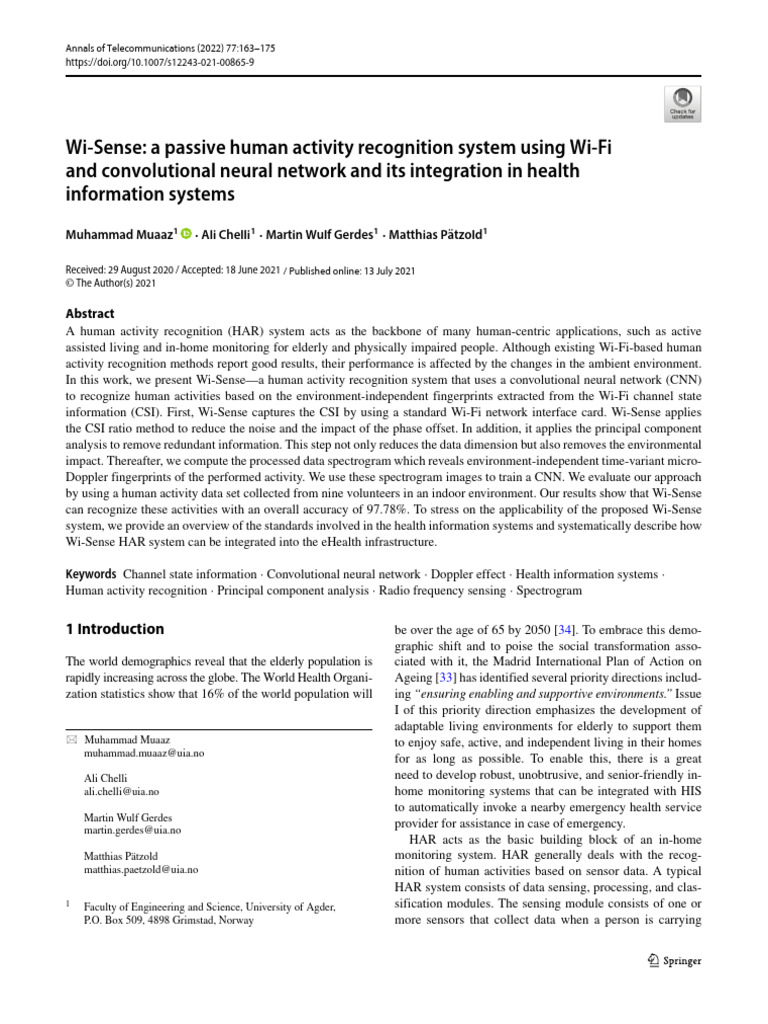 Wi-Sense: A Passive Human Activity Recognition System Using Wi-Fi and Convolutional Neural ...