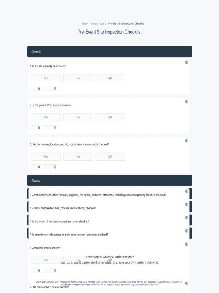 GoAudits - Pre-Event Site Inspection Checklist (Sample) | PDF