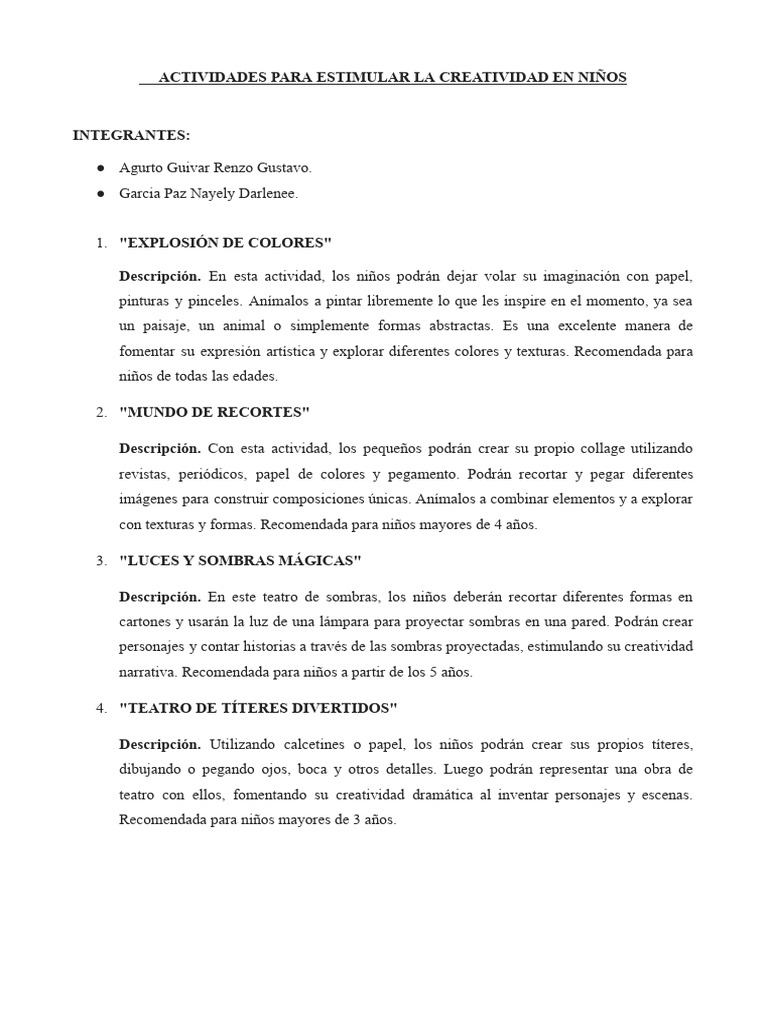 10 Actividades para Estimular La Creatividad en Niños | PDF