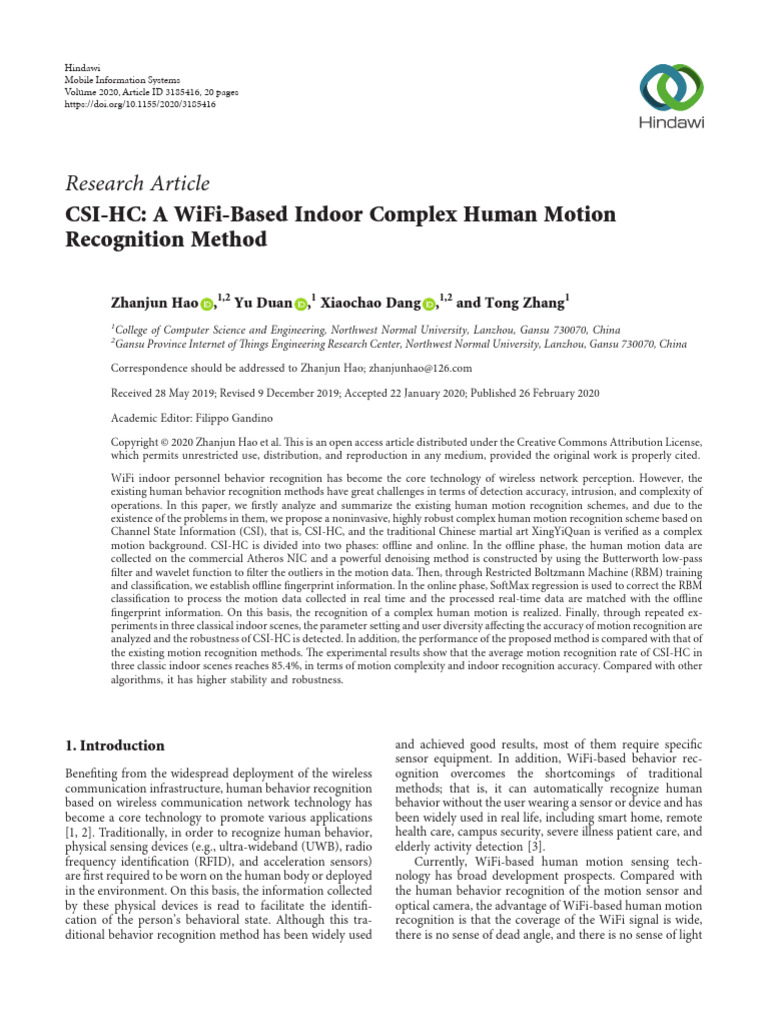 Research Article: Csi-Hc: A Wifi-Based Indoor Complex Human Motion ...