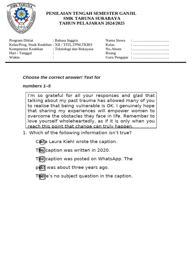 SMA Bahasa Inggris 11 Midterm Semester Summative Assessment | PDF