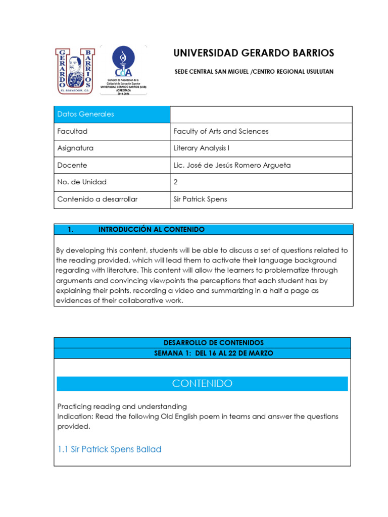 Sir Patrick Spens Ballad 1 | PDF