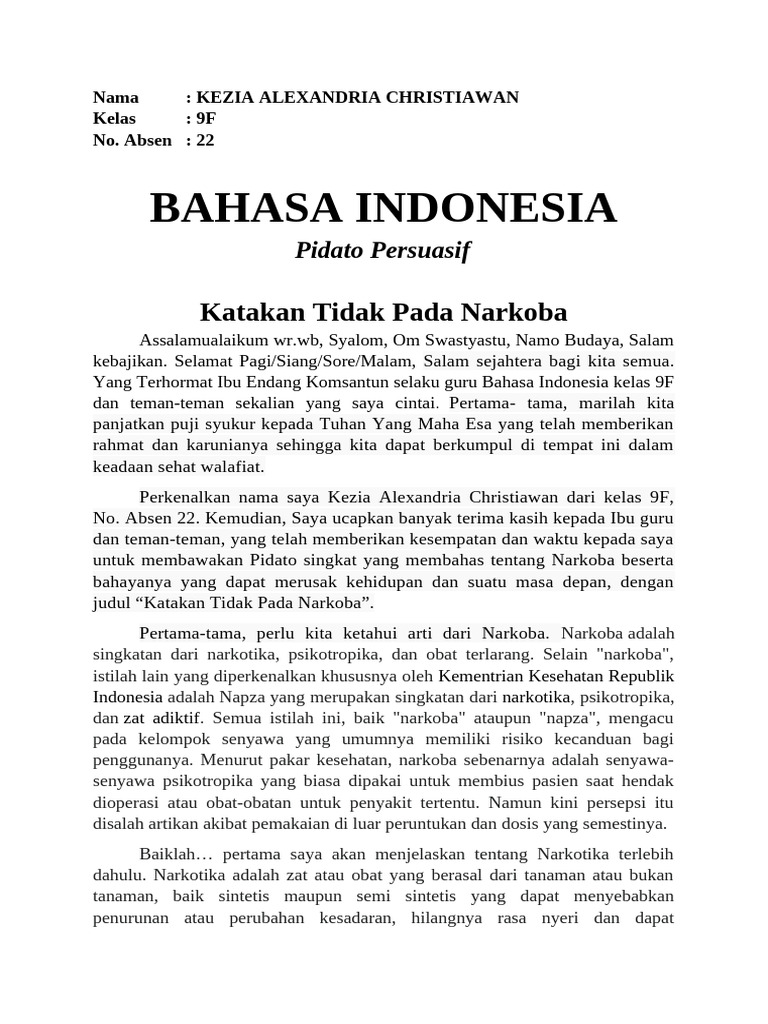 9F - 22 - Kezia Alexandria Christiawan - Bindo - Pidato | PDF