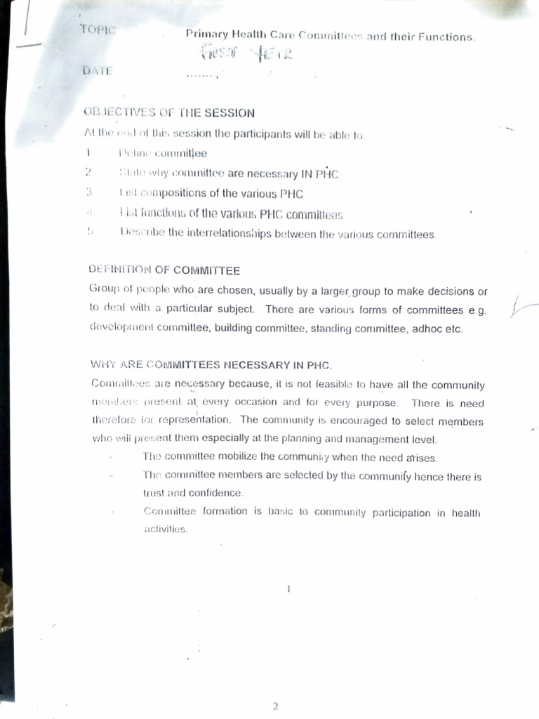 PHC (PHC Committes and Their Functions) Aug 20, 2024 | PDF